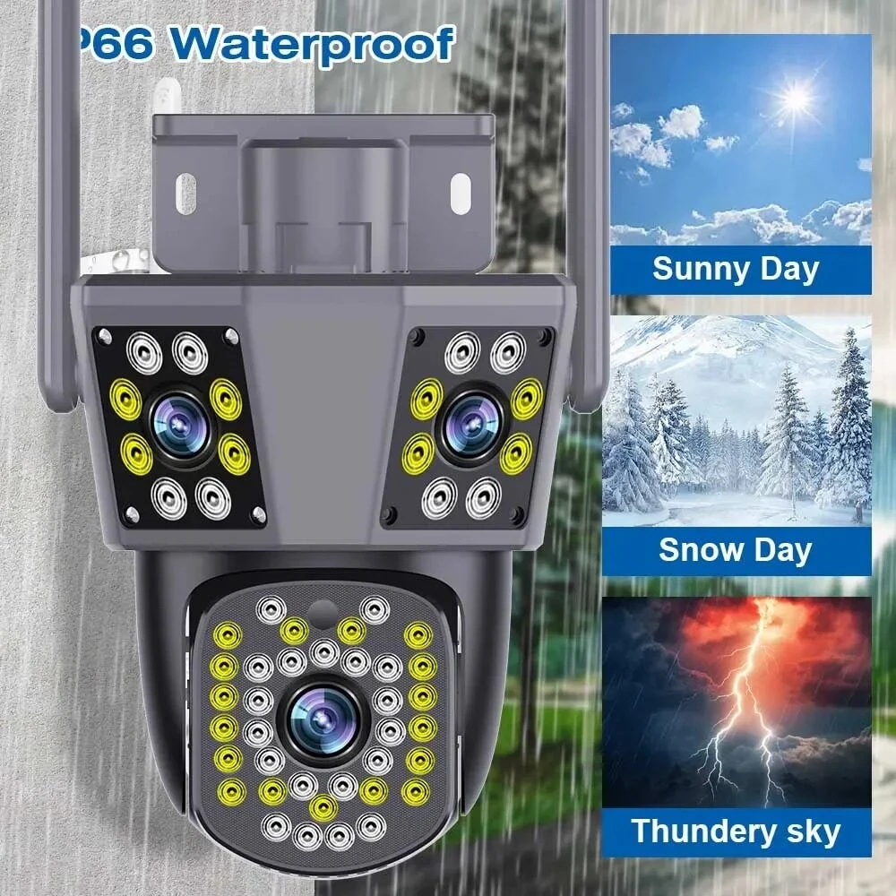 6MP WIFI IP Camera HD Three Lens 3 Screens PTZ Cameras Outdoor Motion ...