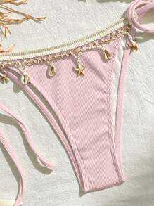 Bikinx Women Solid Color Stitching Ribbon Shell Decoration Triangle Cup ...