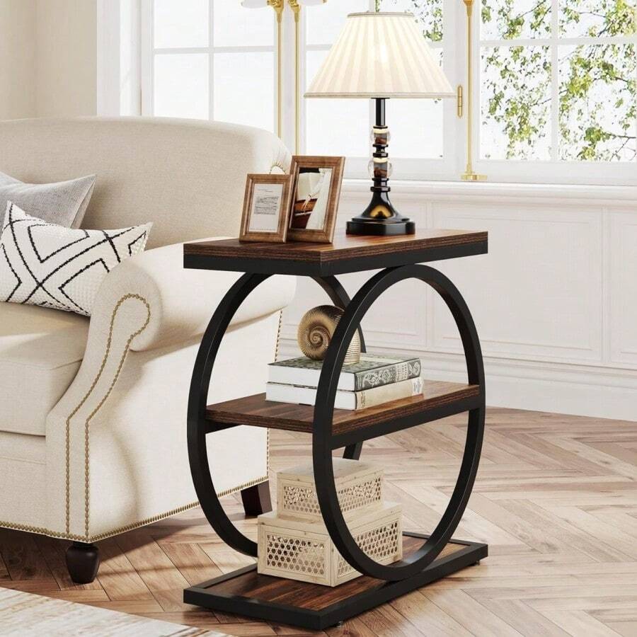 Tribesigns Narrow End Table Wood And Metal 3 Shelf Side Table For ...