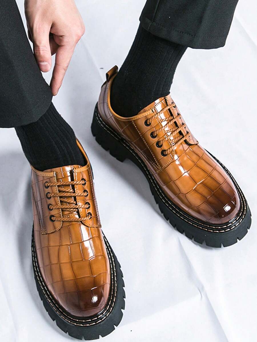Men Thick Sole Dress Shoes, British Style Lace Up Formal Business ...
