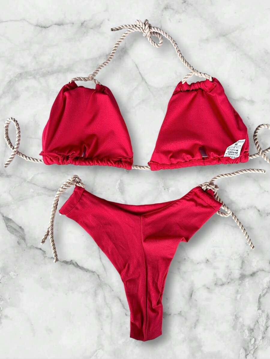 Women's Bikini Set With Removable Pads And String Detail - Fits Sizes ...