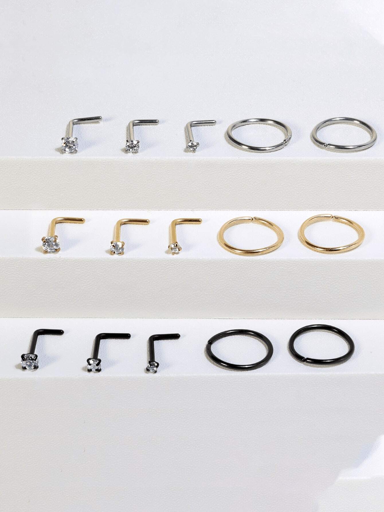 15 Pcs Stainless Steel Nose Stud Nose Ring Set, Fashion Zirconia ...