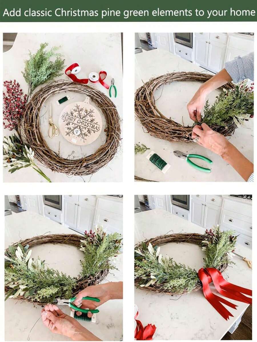 10pcs Artificial Pine Tree Branches, Plastic Green Stems & Twigs For ...