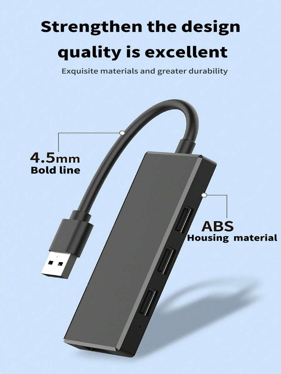 4-In-1 Full Plastic USB Hub Adapter, Supports USB Disk, External HDD ...