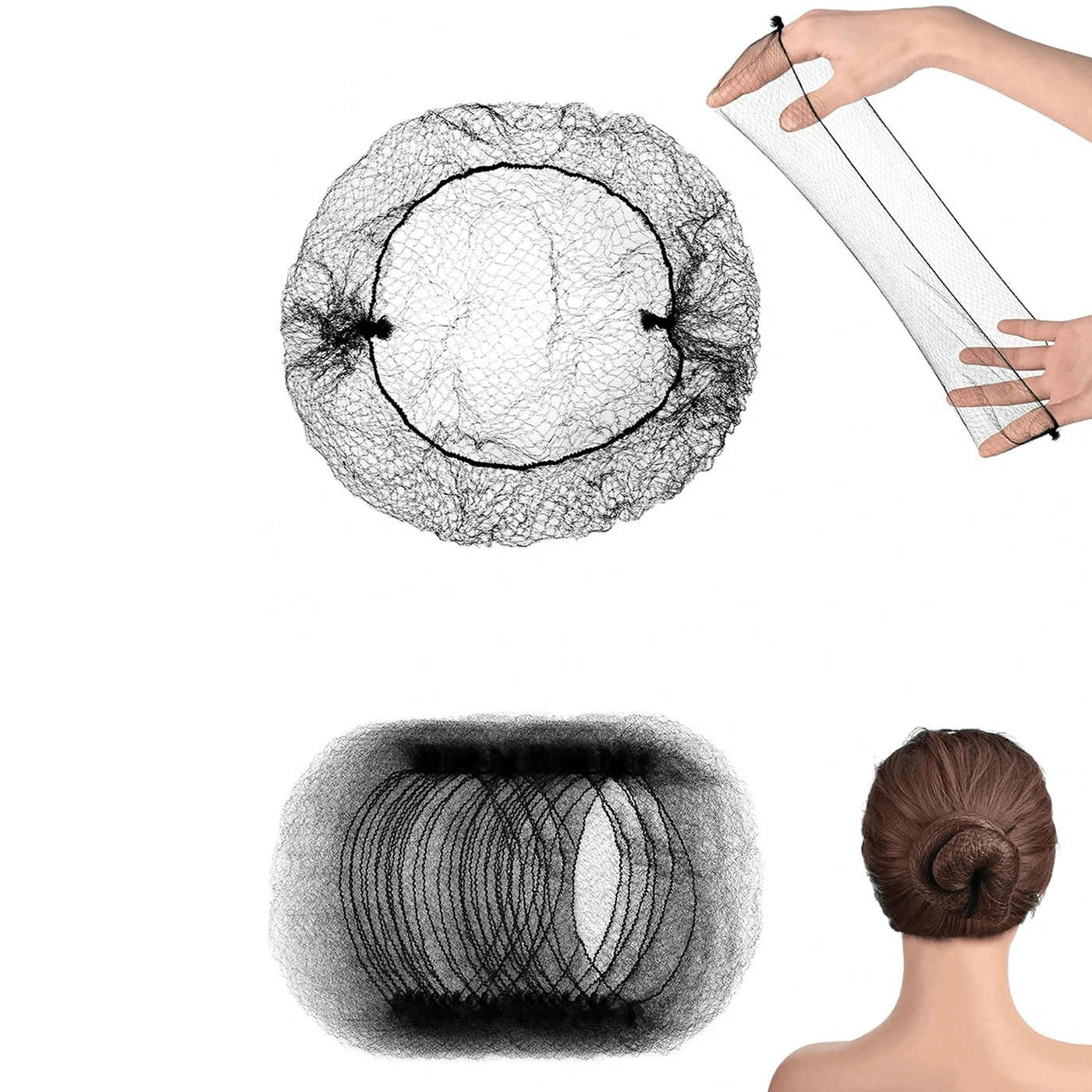 Ce paquet contient 100 filets à cheveux en nylon noir, chacun mesurant ...