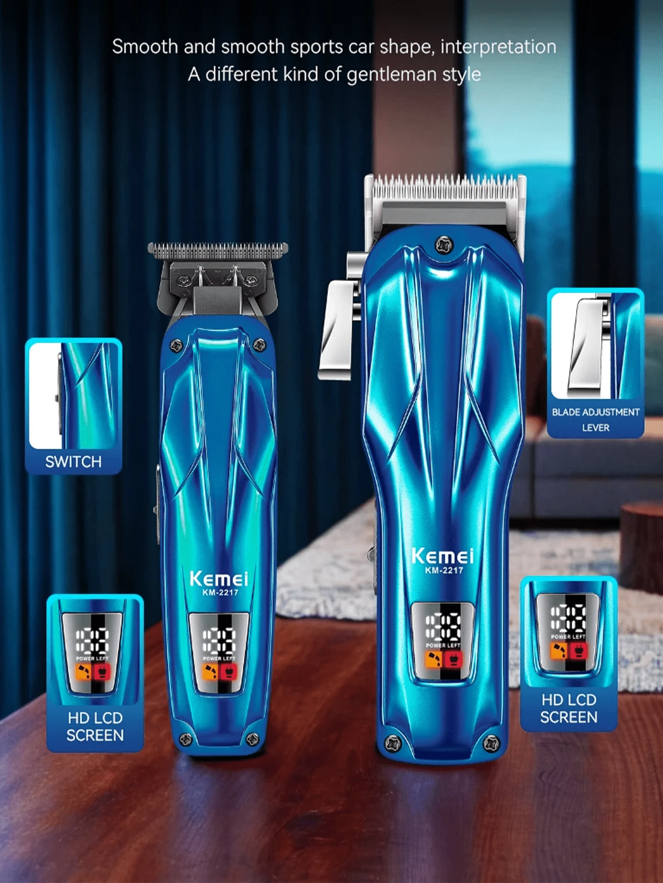 Kemei Cortadora de pelo eléctrica profesional KEMEI Km-2217 con pantalla LED, de metal, conjunto ...