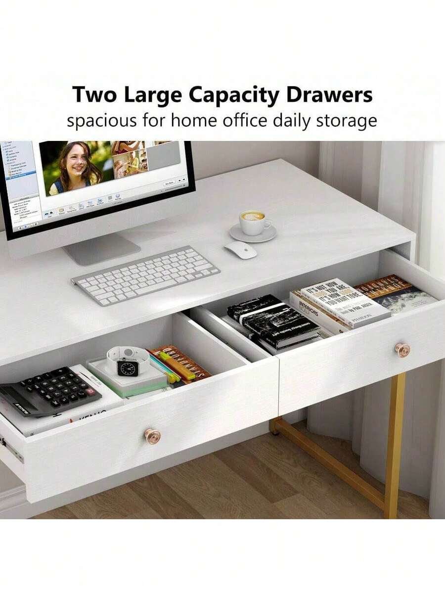 LITTLE TREE LITTLE TREE Vanity Desk, White Makeup Vanity With Drawers ...