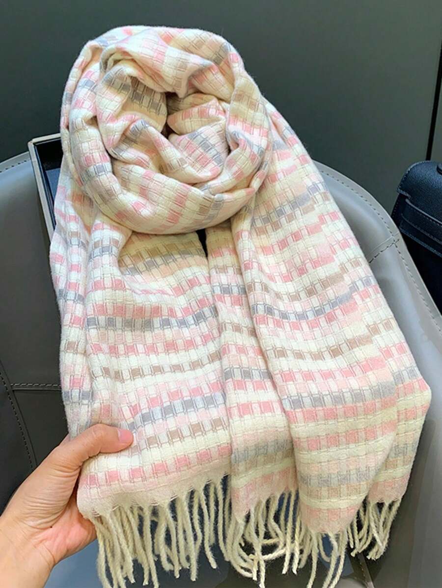 New Checkered Scarf, Thickened Winter Scarves For Women & Men, Korean ...