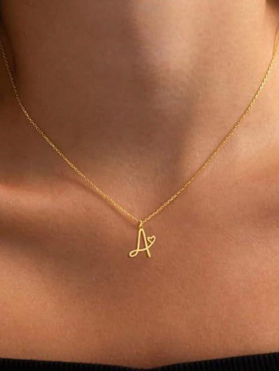 1pc Women Tiny Letter A-Z Initial Letter Necklaces Golden Plated ...