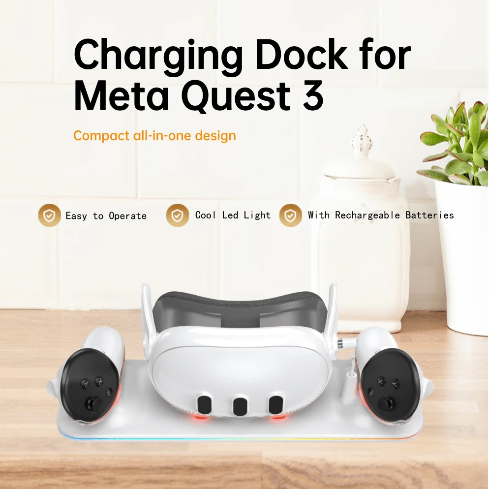 محطة شحن لاسلكية مدمجة للحصول على شارات Meta Quest 3 محطة شحن متكاملة لأجهزة الواقع الافتراضي ...