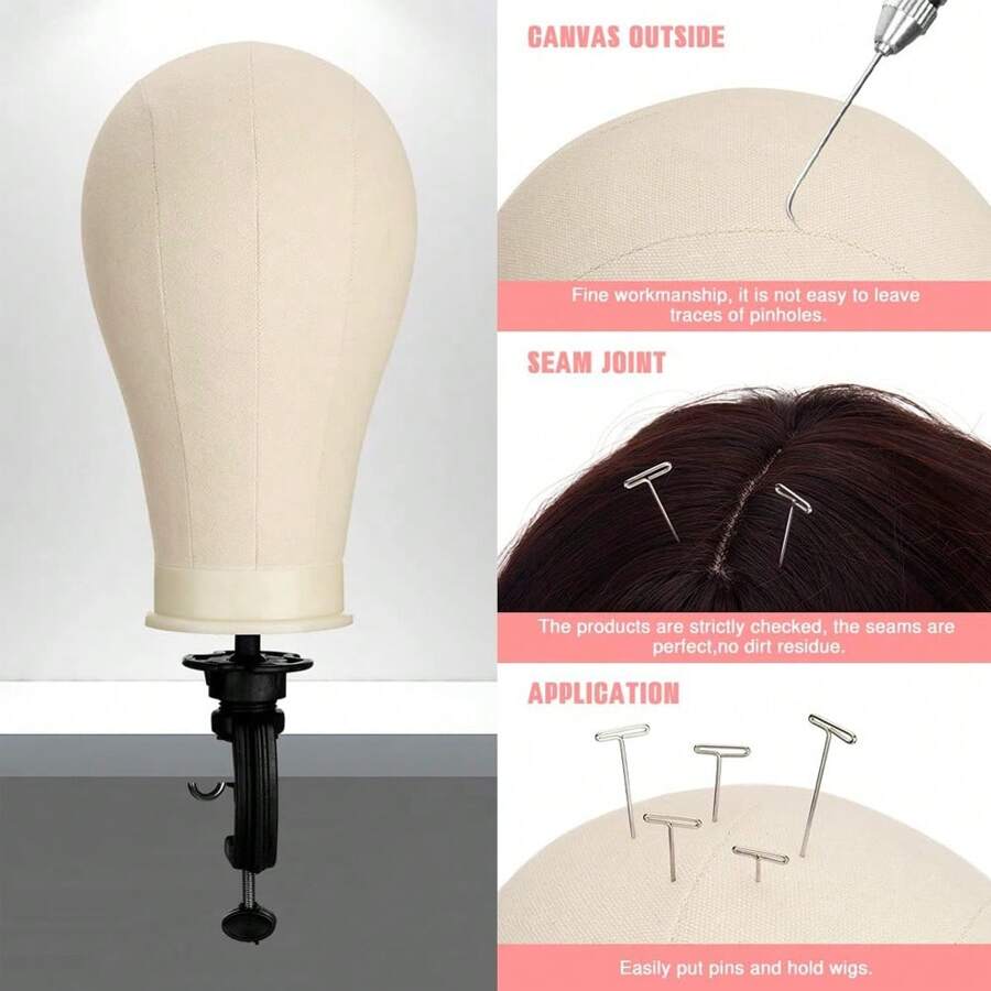 Canvas Head For Wigs 22-Inch Salon Styling Head With Mount Hole For Wig ...