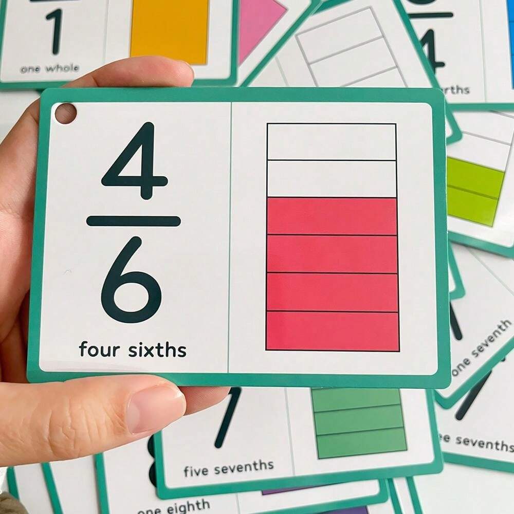 35PCS Math Fraction Number Flash Cards For Kids ,Graphically ...