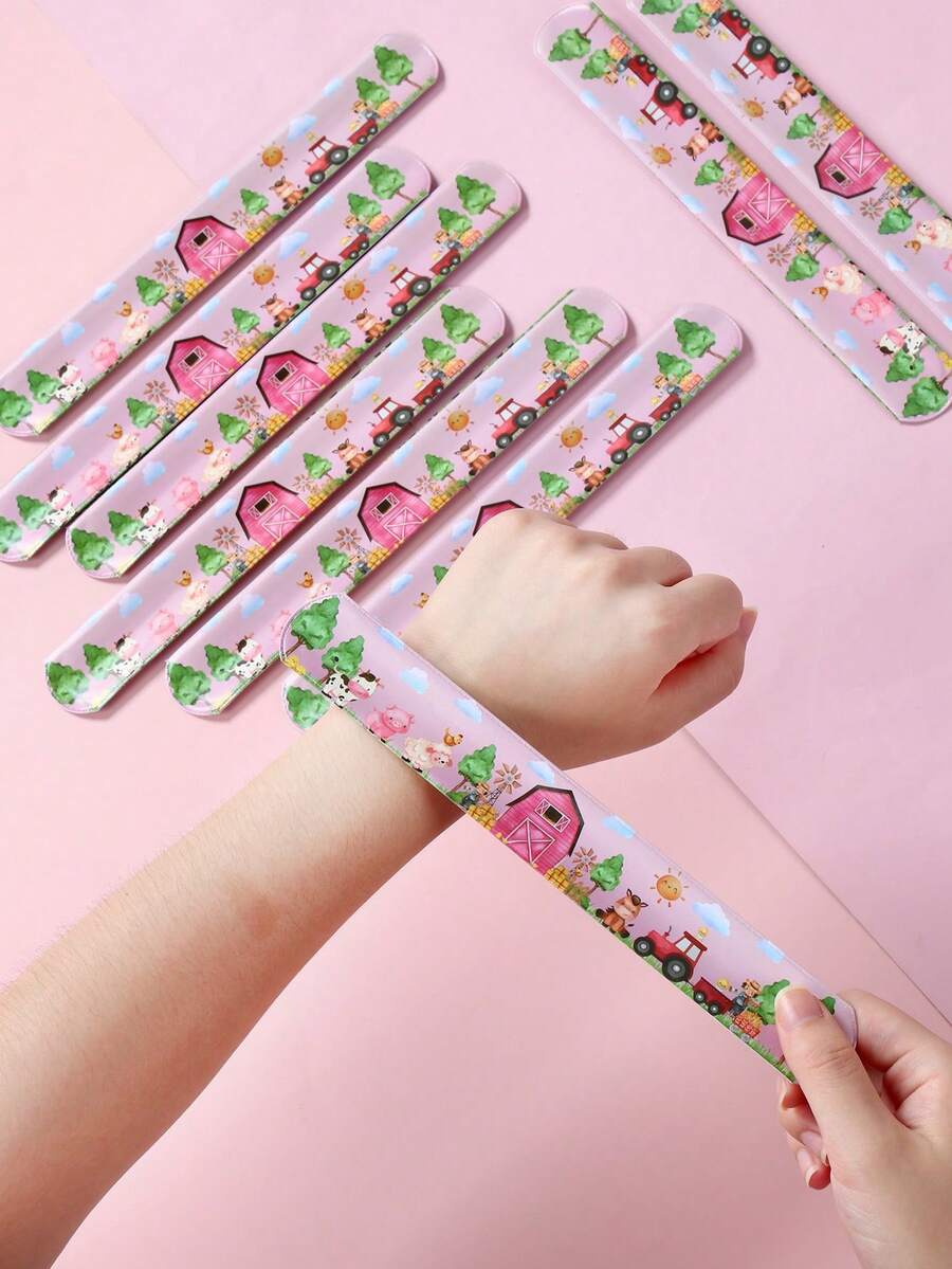 12Pcs Party Slap Plastic Farm Animal Theme Bracelet Favorite Birthday ...