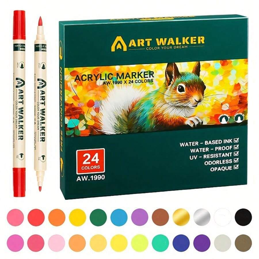 Acrylic Markers: 36 Colors, Dual-Tip Design, Water-Based Ink, Quick ...
