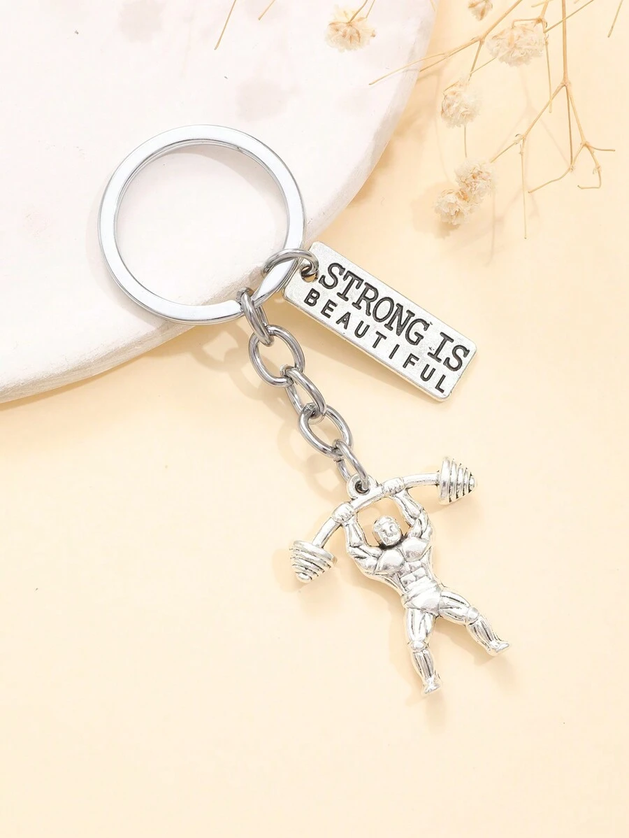 1Pc Creative Sports Design Weightlifting Keychain With Words Gym ...