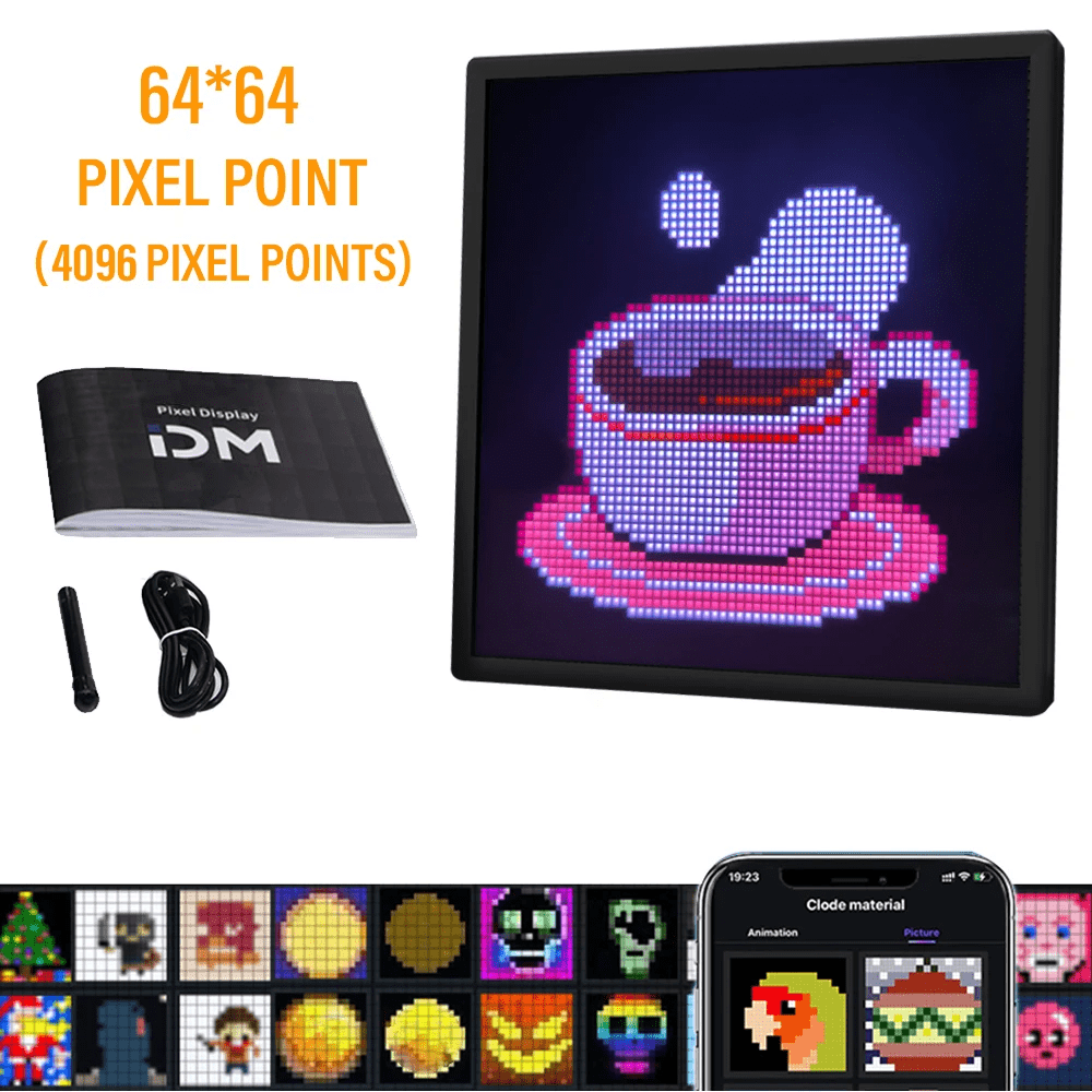 LED Pixel Display Screen Night Light - Smart Digital Art Frame, 64x64 ...