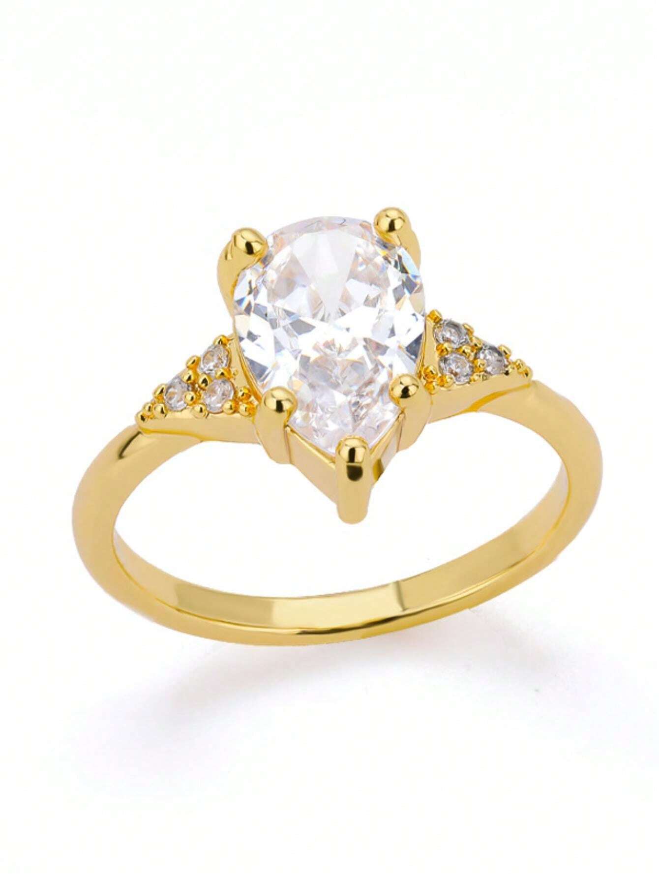 1P Cubic Zirconic Water Drop Rings For Women Stainless Steel Wedding ...