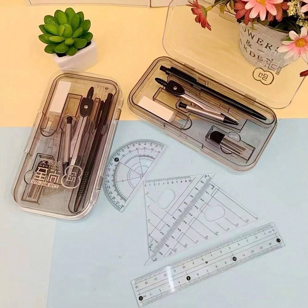 8 peças Conjunto de Compasso e Régua para Desenho e Esboço, Papelaria ...