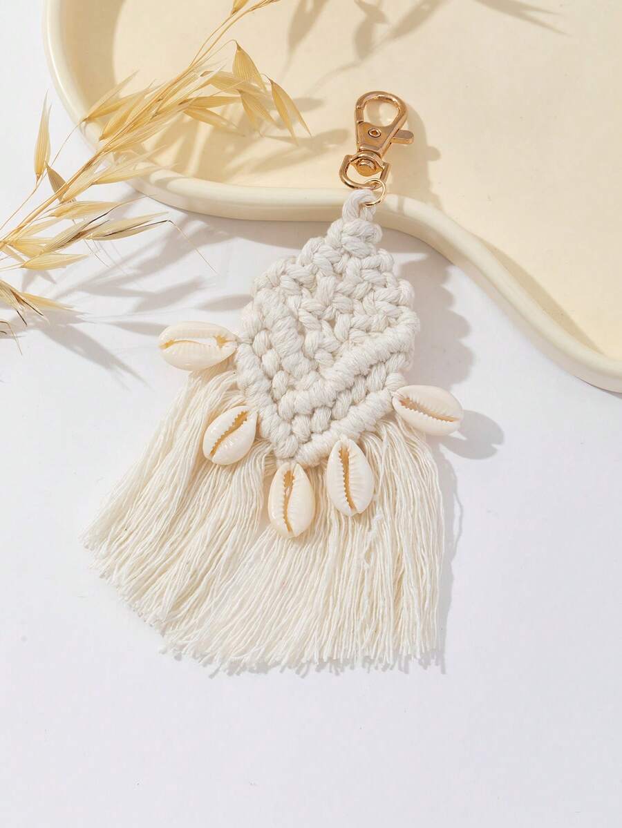 Handmade Woven Natural Seashell Bag Charm Keychain Accessaries Key ...