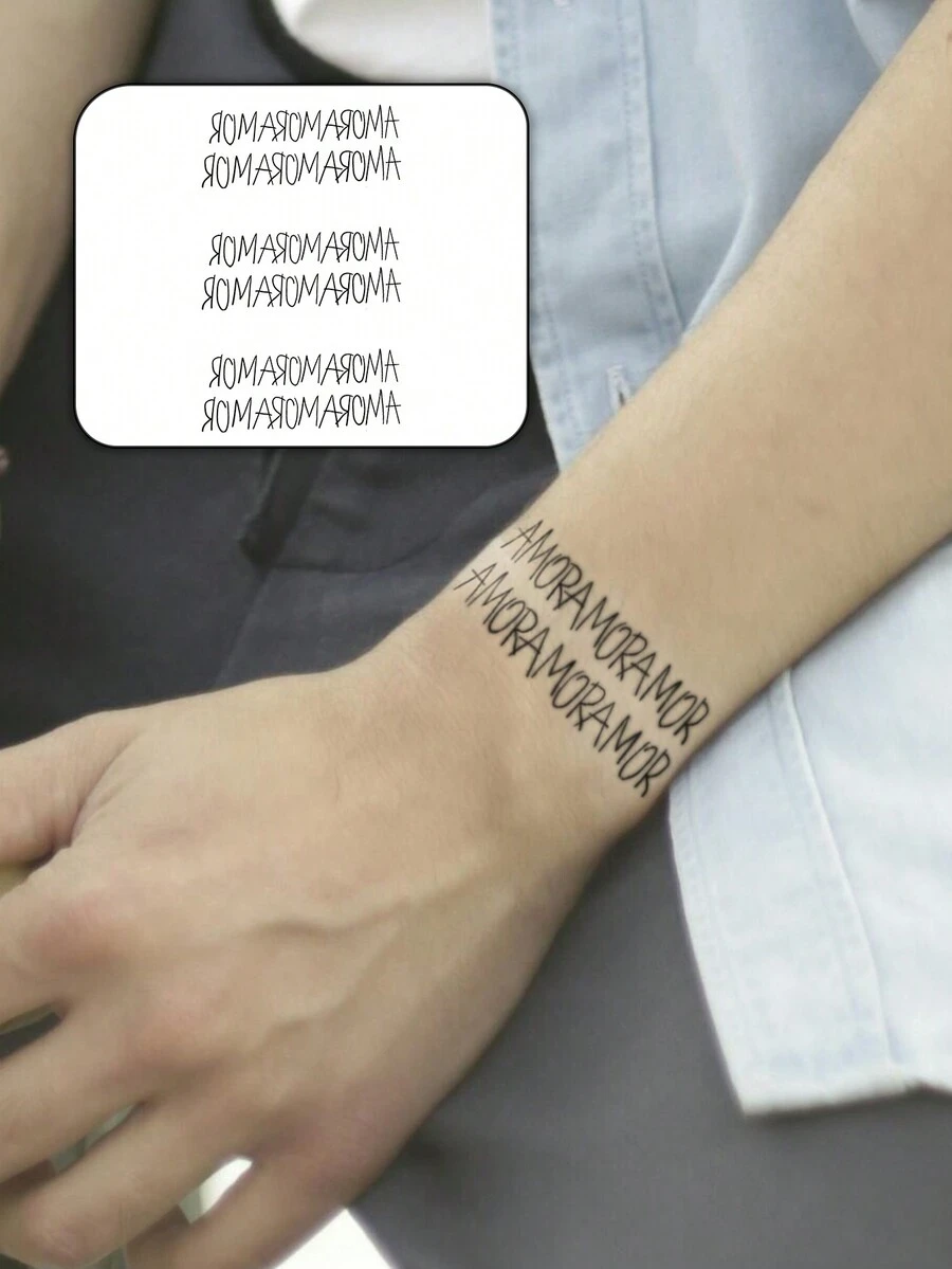 1pc Temporary Black Sentence Tattoo Sticker For Men, Lover Life Motto ...