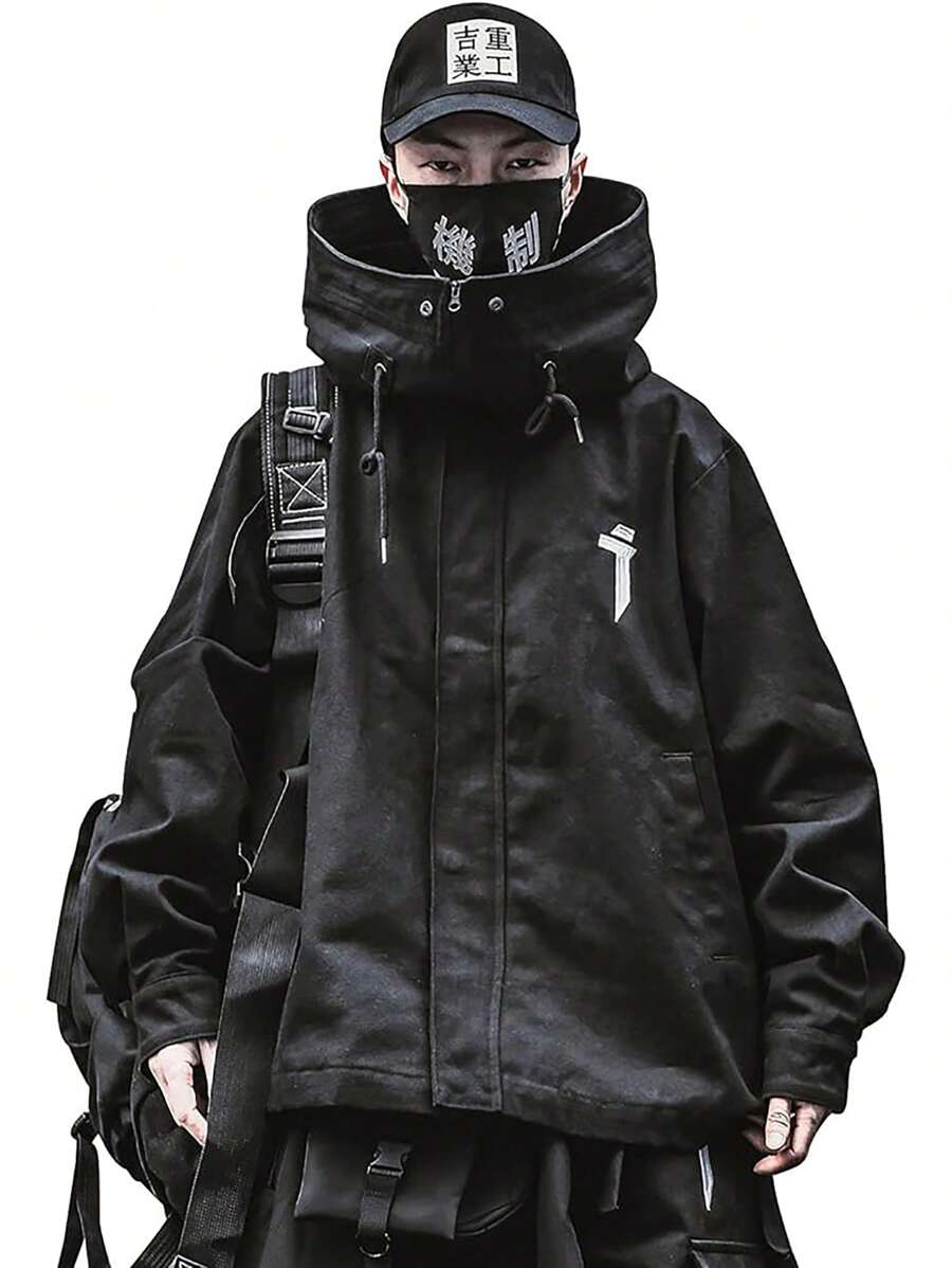 Men's High Neck Jacket Techwear Streetwear Zip Up Windbreaker | SHEIN USA