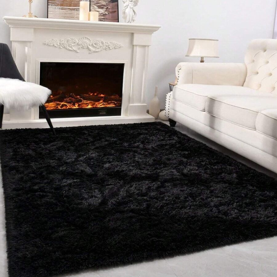 1PC Rugs For Living Room Black Fluffy Fluffy Shaggy Fuzzy Area Rug ...