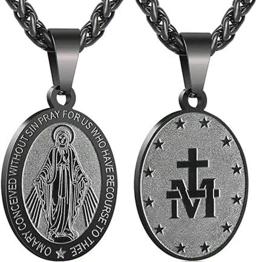 Virgin Mary Necklace For Men Medal Stainless Steel Mary Mother Of God ...