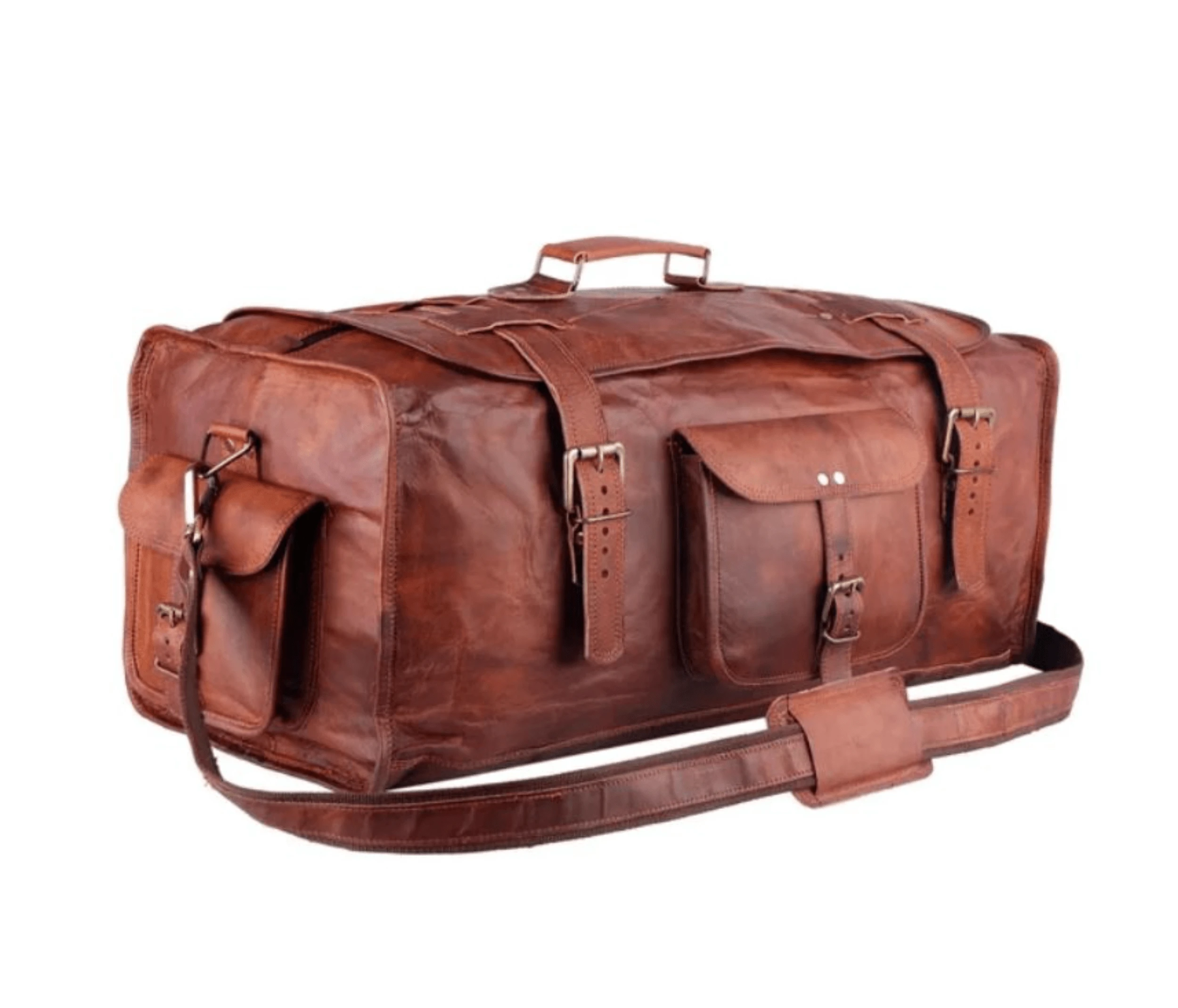 Handmade Leather Flap Duffel Travel Gym Overnight Weekend Leather Bag ...