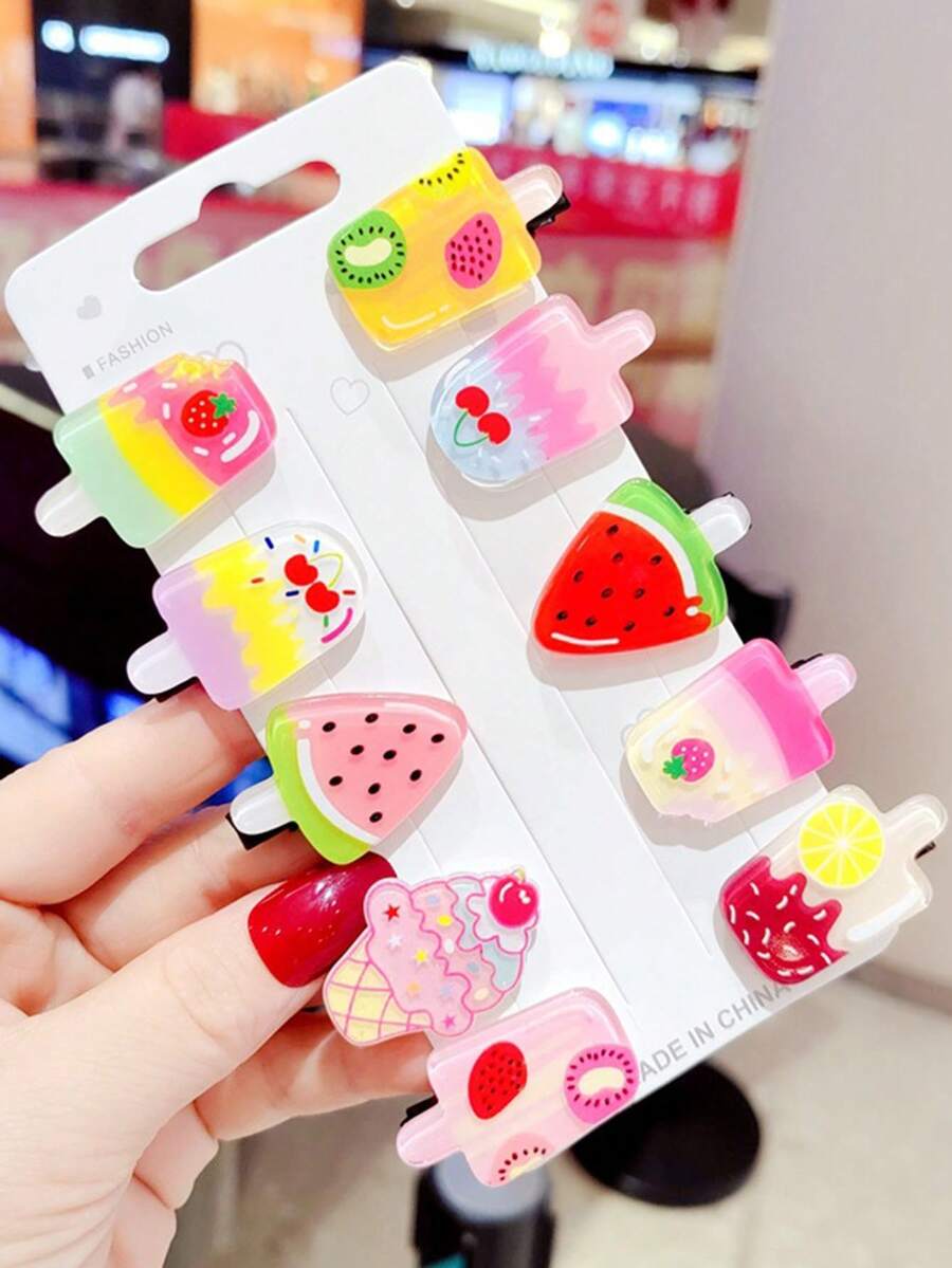 1set Cartoon Ice Cream Shaped Mini Claw Clips, Colorful Fruit Design ...