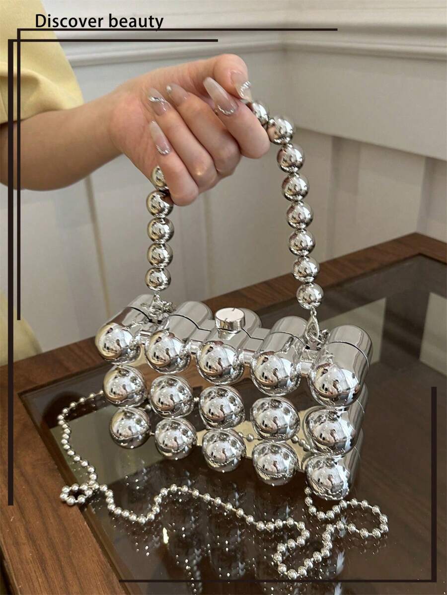 Creative Fashion Wave Beaded Clutch, Metal Box Handbag, Evening Bag ...