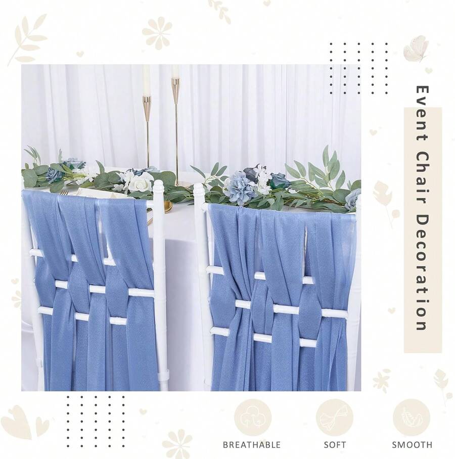 16 Pieces 8ft Long Dusty Blue Chair Sashes Chair Designed Decorative ...