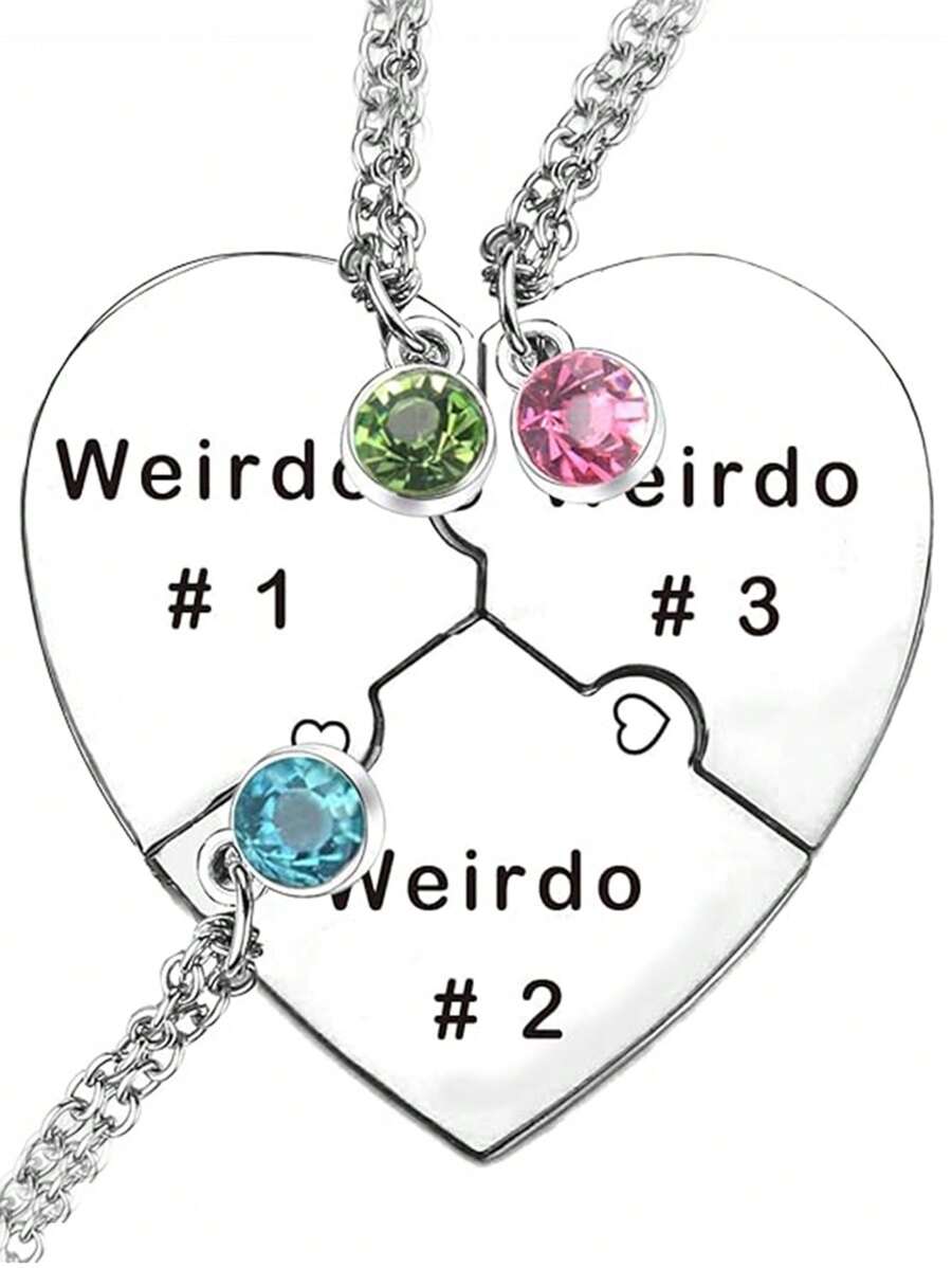 suteyi Weirdo 1 Weirdo 2 Weirdo 3 Necklace Heart Bff Necklace For 3 ...
