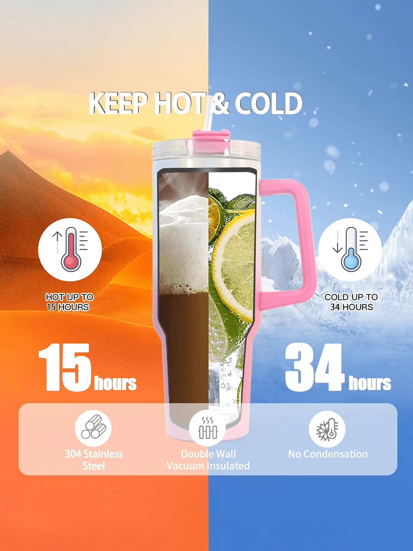 1pc Customized Name Shiny Stainless Steel Car Handle Cup, 40oz/1200ml ...