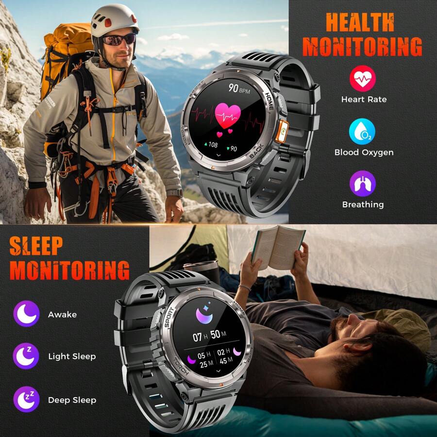 EIGIIS Rugged Tactical Smartwatch For Men With Wireless Call Smart ...