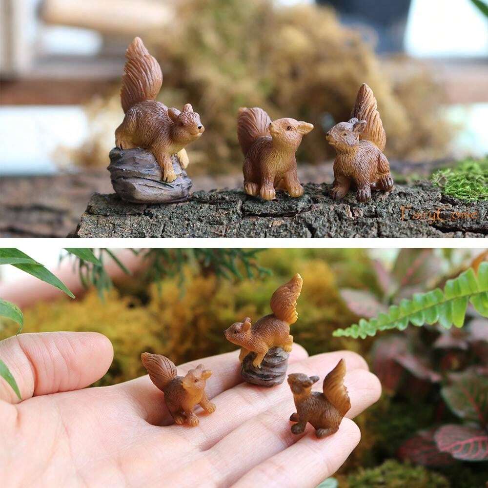 3pcs A Set Miniature Squirrels Forest Animals Figurines Resin Wild Set ...