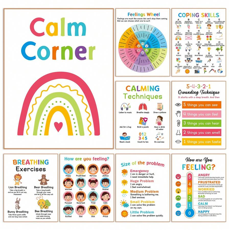 9 Calming Corner Posters, Feelings Chart For Kids, Calm Down Corner ...