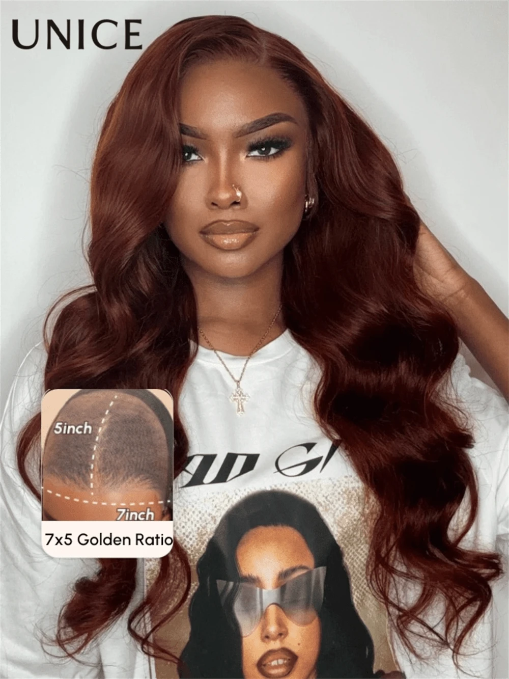 Peluca de cabello humano con ondas corporales de color marrón rojizo de ...