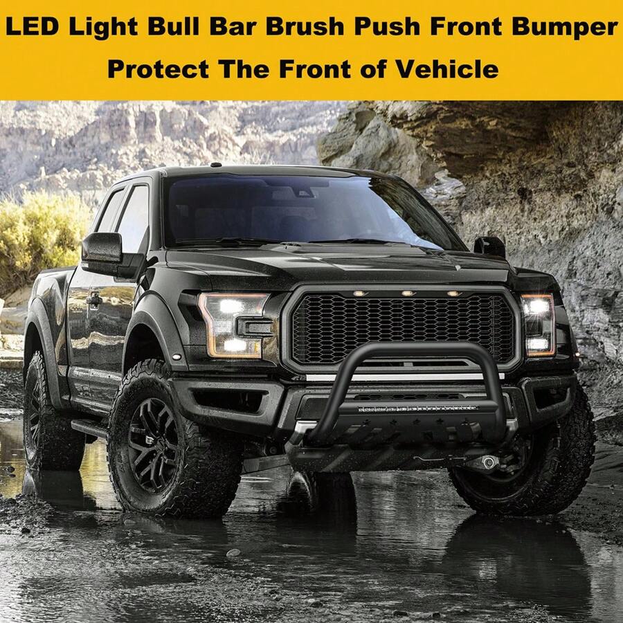 Bull Bar Compatible With F150 2004-2023 With LED Light Bull Bar Brush ...