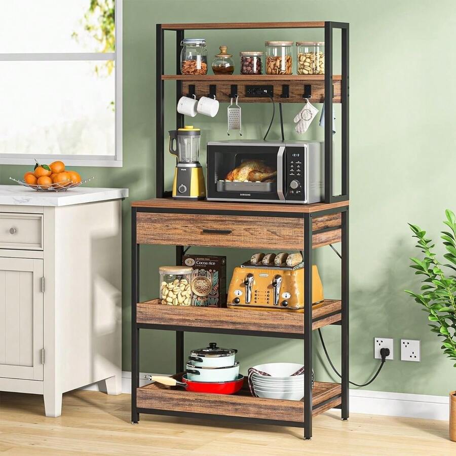Tribesigns Kitchen Bakers Rack 5-Tier With Power Outlets And Drawer ...