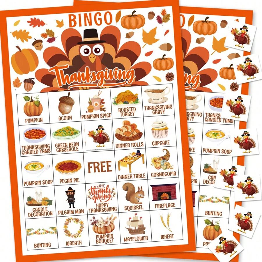 Tarjetas de juego de Bingo de Acción de Gracias para 24 jugadores ...