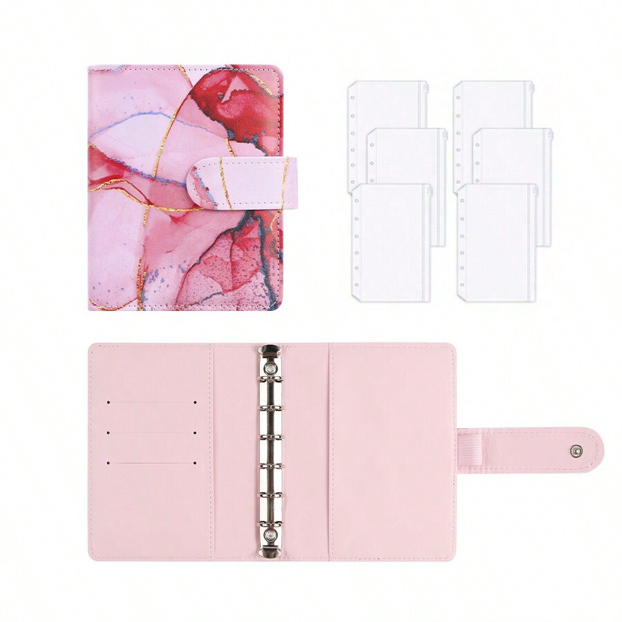1 Set A7 UV-Coated Marble Texture Loose Leaf Binder With 6 Zipper ...