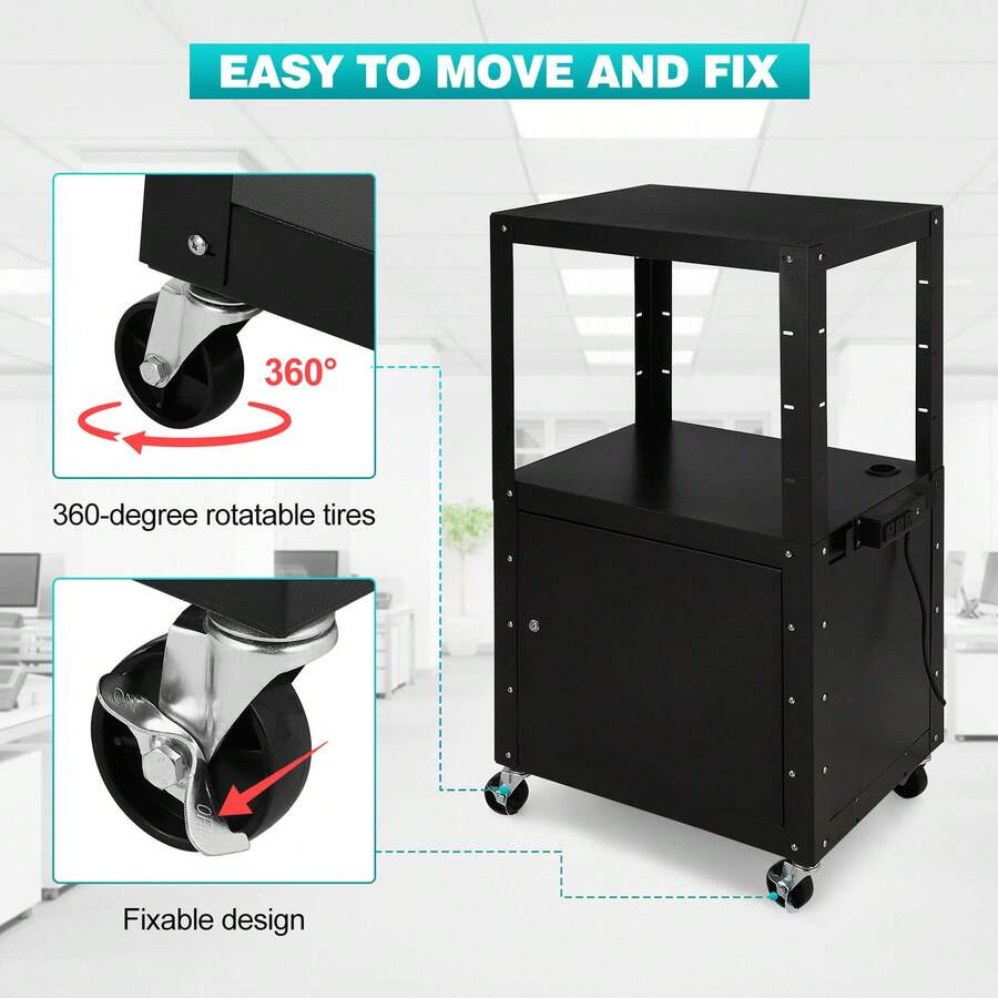 Av Cart, 26 Inch Height 2-Layer Av Cart, Media Cart With Power Strip ...