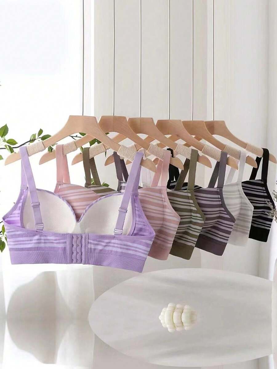 6 Sets One-Piece Wireless Lightly Padded Bras With Breast Lift Clasp ...