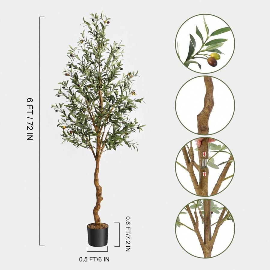 Artificial Olive Tree 6FT(72in) Tall Faux Silk Olive Trees For Home Office Living Room Decor ...