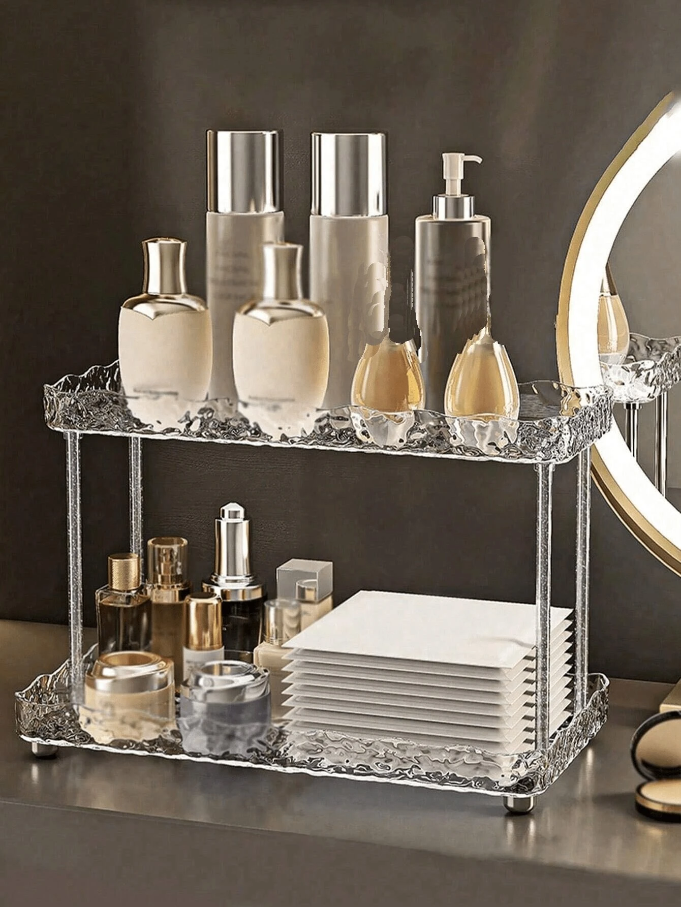1pc 2-Tier Vanity Makeup And Perfume Storage Shelf, Bathroom Countertop ...