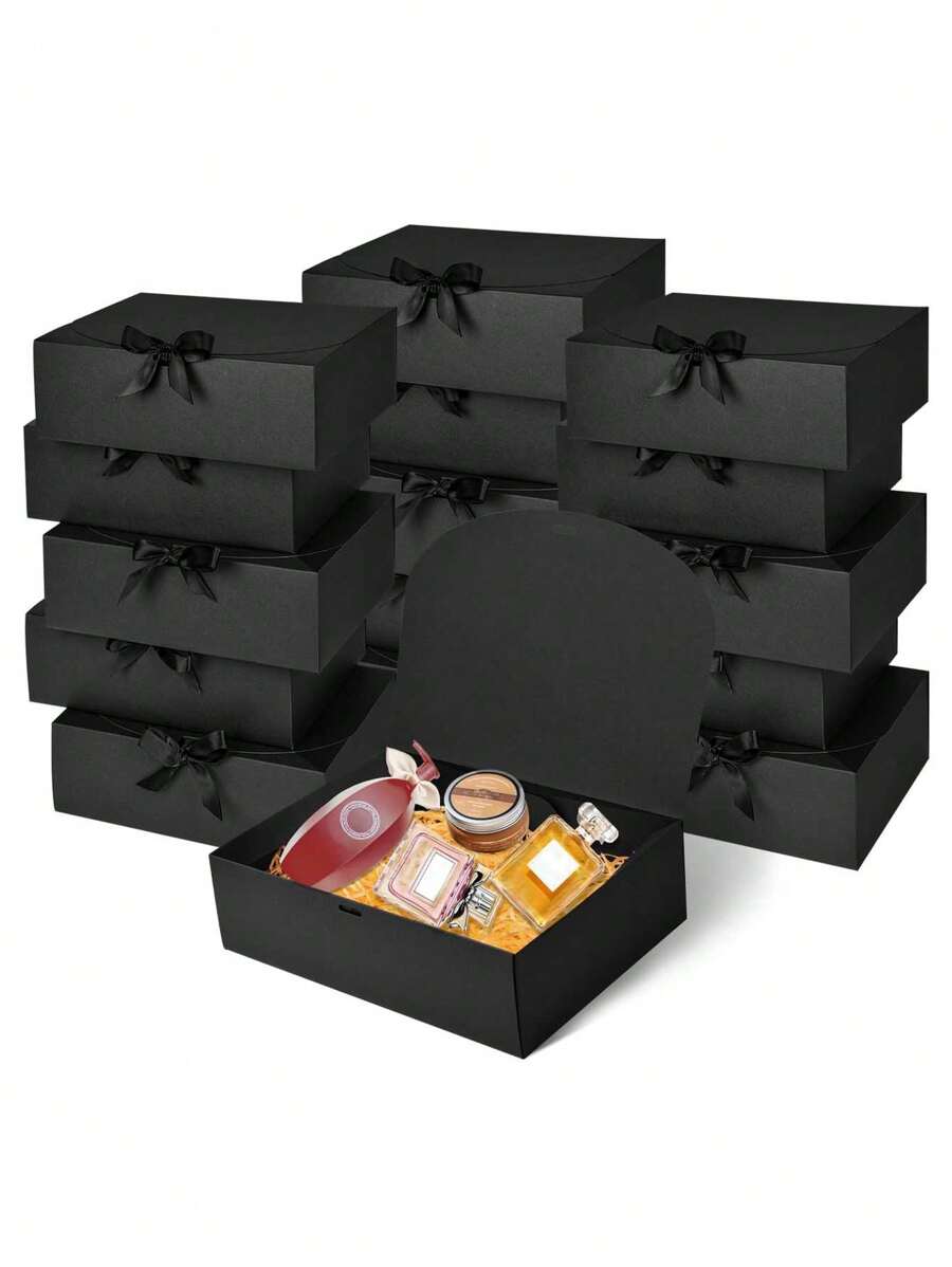 10 piezas - Caja de regalo negra con tapa, caja de propuesta para el padrino, caja de regalo ...