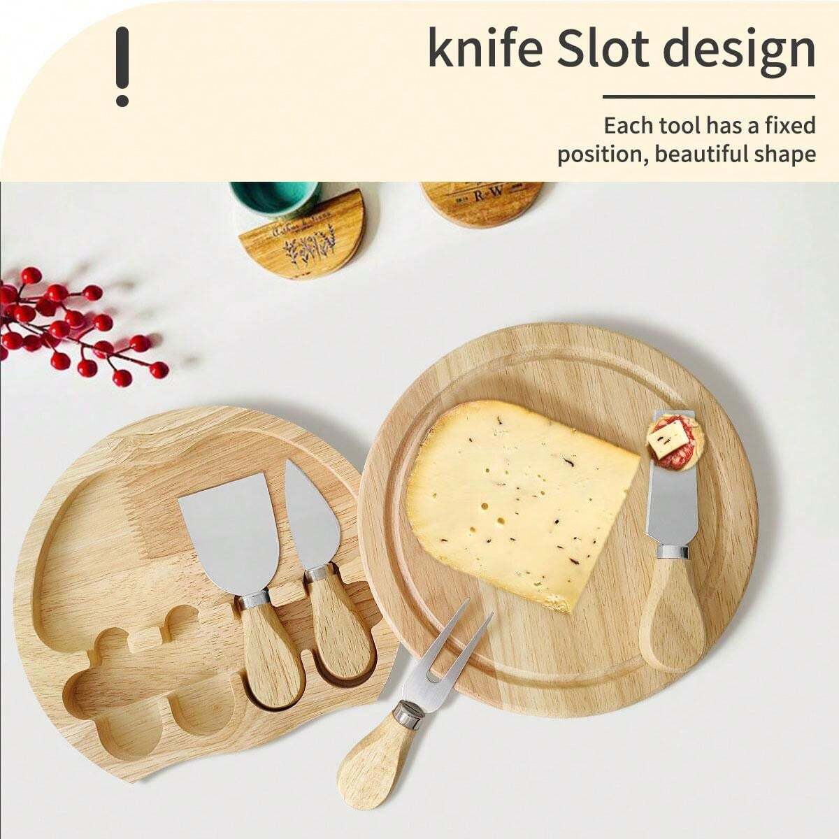 Stainless Steel Wood Handle Cheese Knife, Fork, Wooden Box, Bread Tray ...