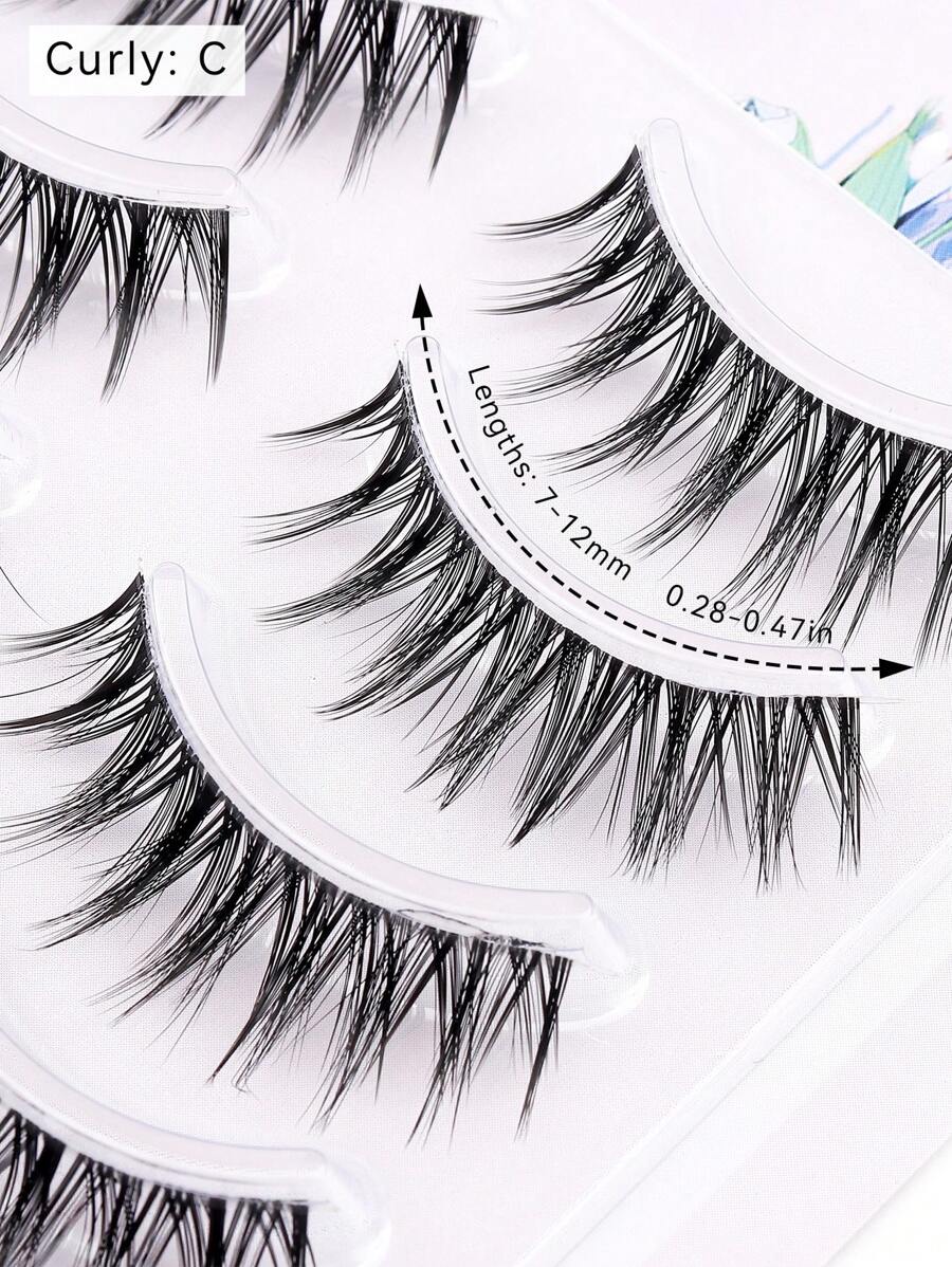 Azenlo 5 Pairs Full Eye False Eyelash Set C Curly Transparent Eyelash ...