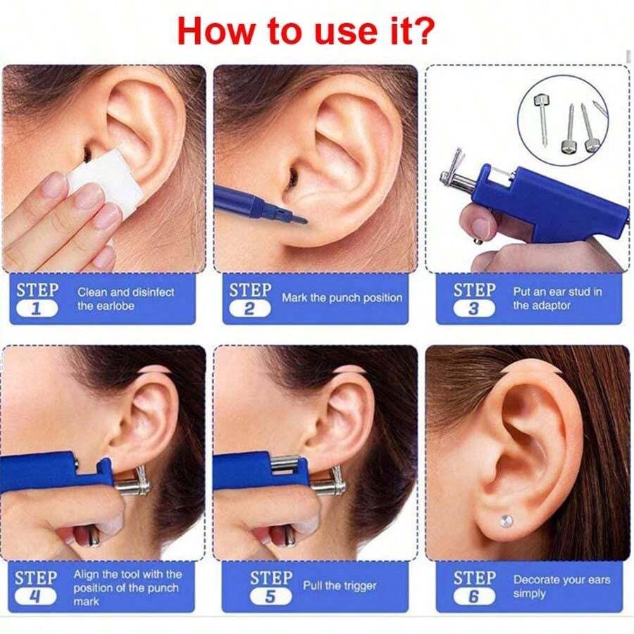 Ear Piercing Tool Stainless Steel Ear Piercing Gun With 18 Pairs Ear ...