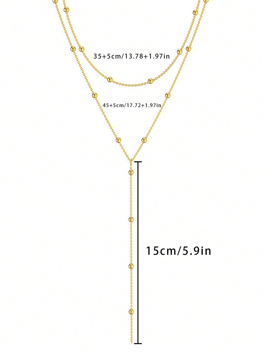 1 Stück Edelstahl Doppel-Lagen Halskette mit langem Anhänger, Y-förmiger Kette mit rundem ...
